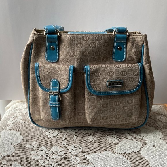 Minicci | Bags | Minicci Vintage 9s Tan Blue Nylon Handbag Toteshoulder ...
